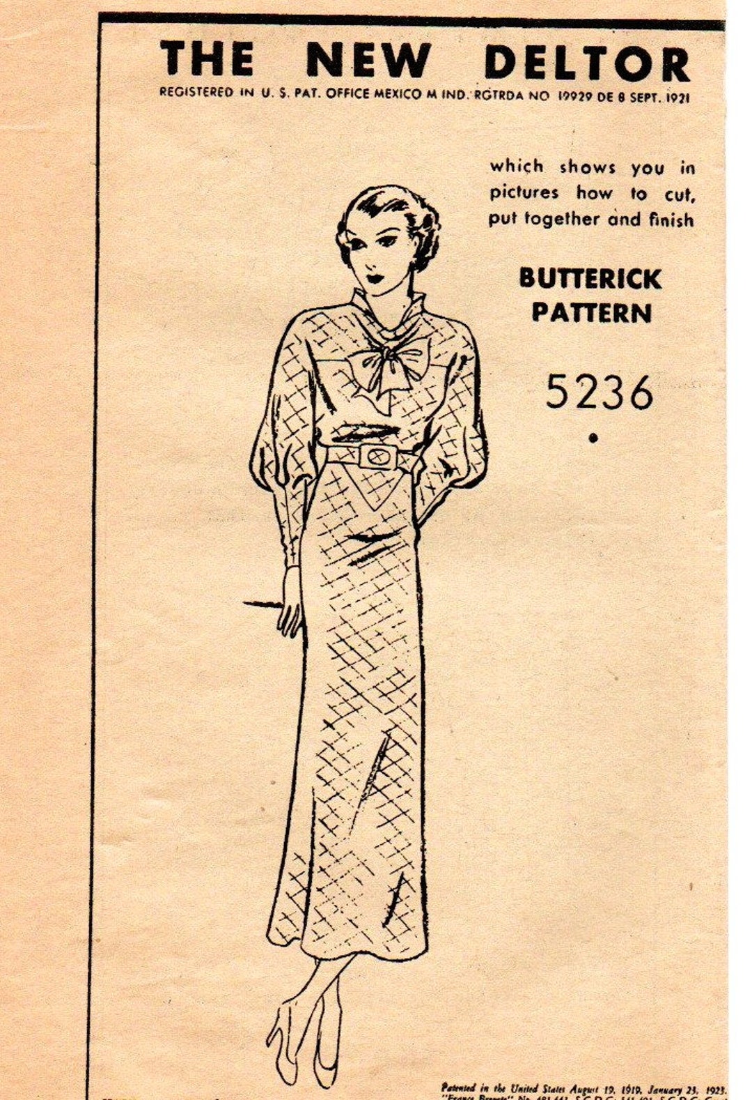 1930's Delineator Butterick 5236 Deco Frock Dress Pattern Bust 34 - Etsy