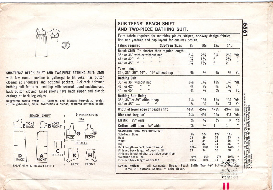 1960's Two Piece Bathing Suit and Beach Shift Pattern Size - Etsy