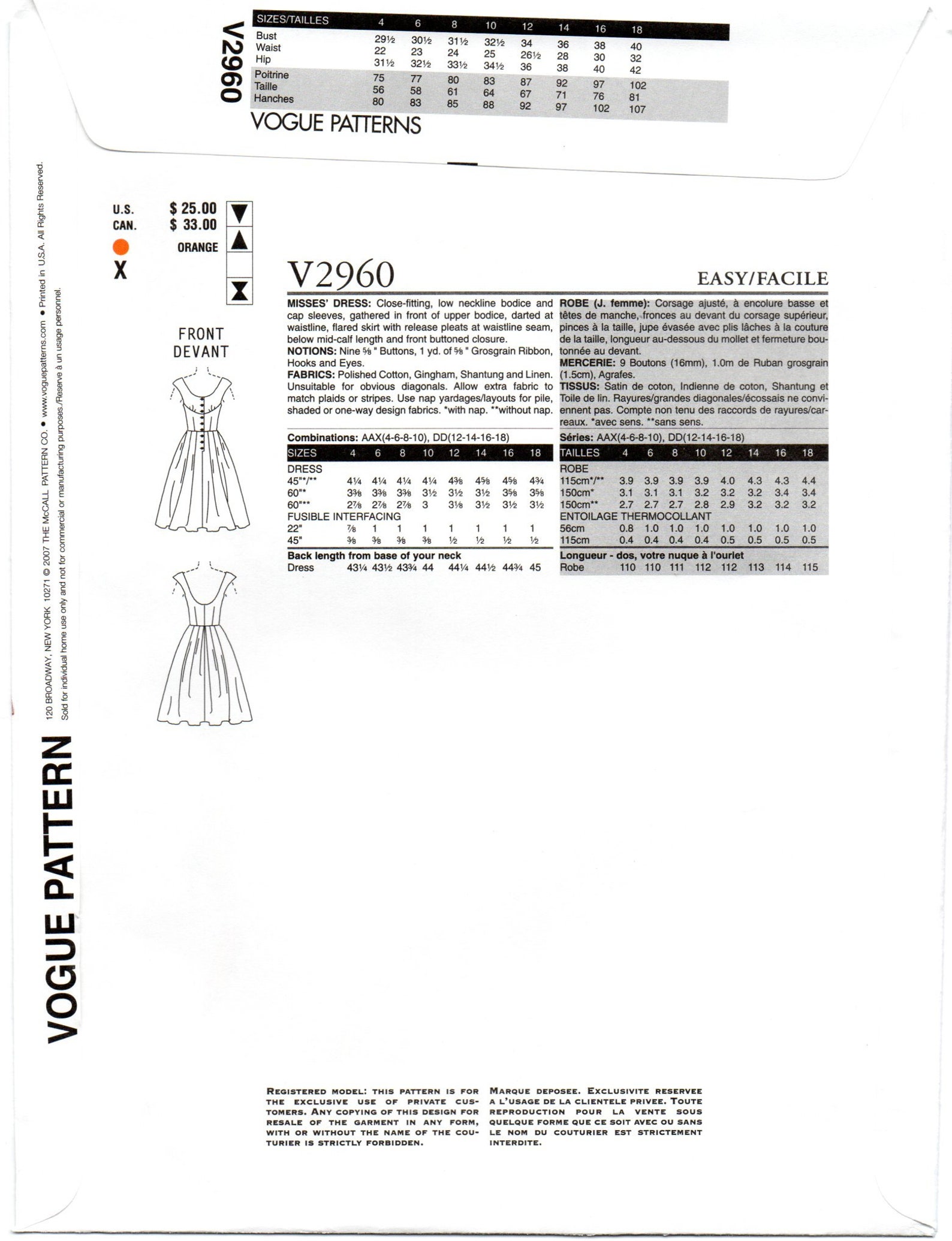 Vogue 2960 Reissue Original 1954 Design Scoop Neckline, Lush Full Skirt ...
