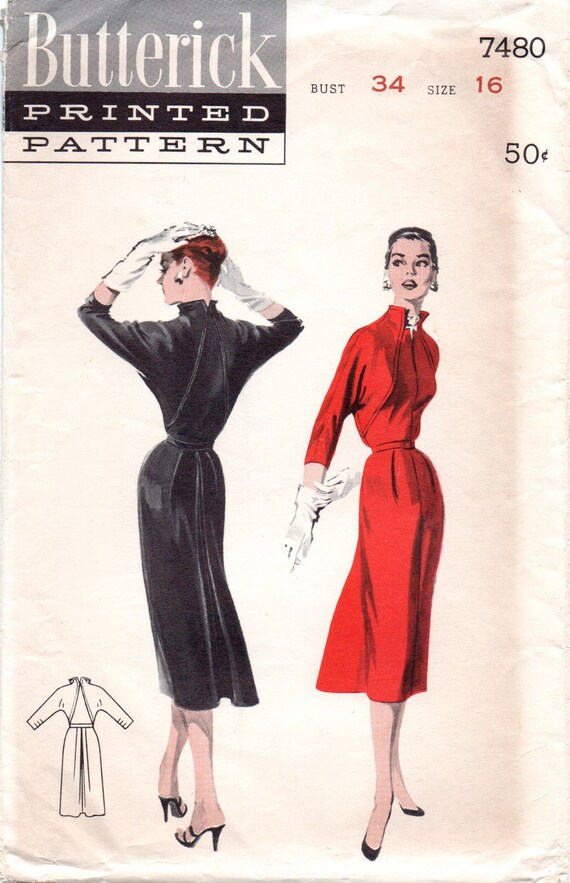 1950's Winged Sleeve Built up Neckline Butterick 7980 - Etsy