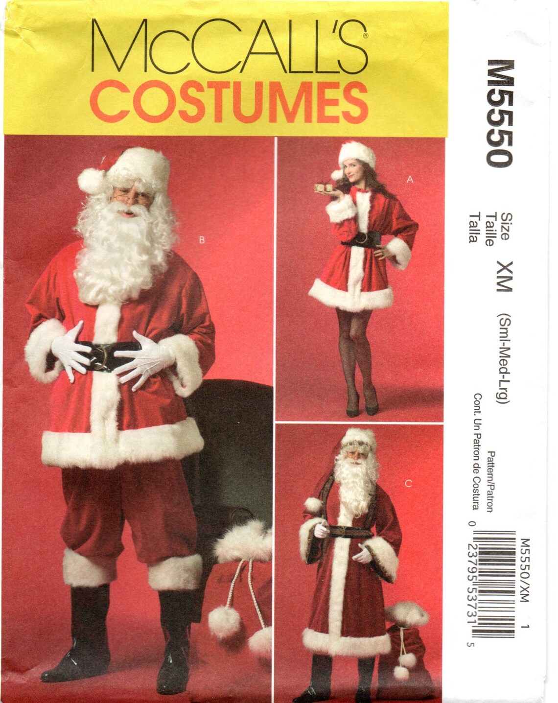 Santa Costumes, Coat, Hat, Boot Spats, Beard, Sack Mccall's 5550 ...