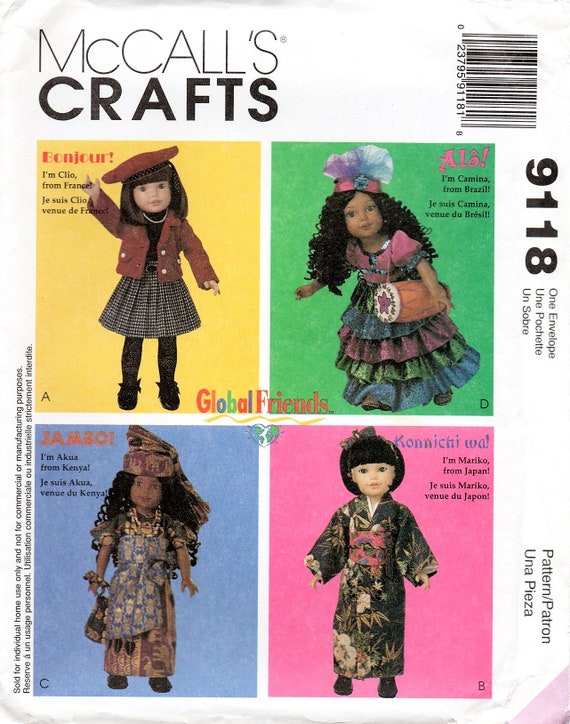 Mccall's 9118 Global Friends 14 and 18 Doll - Etsy