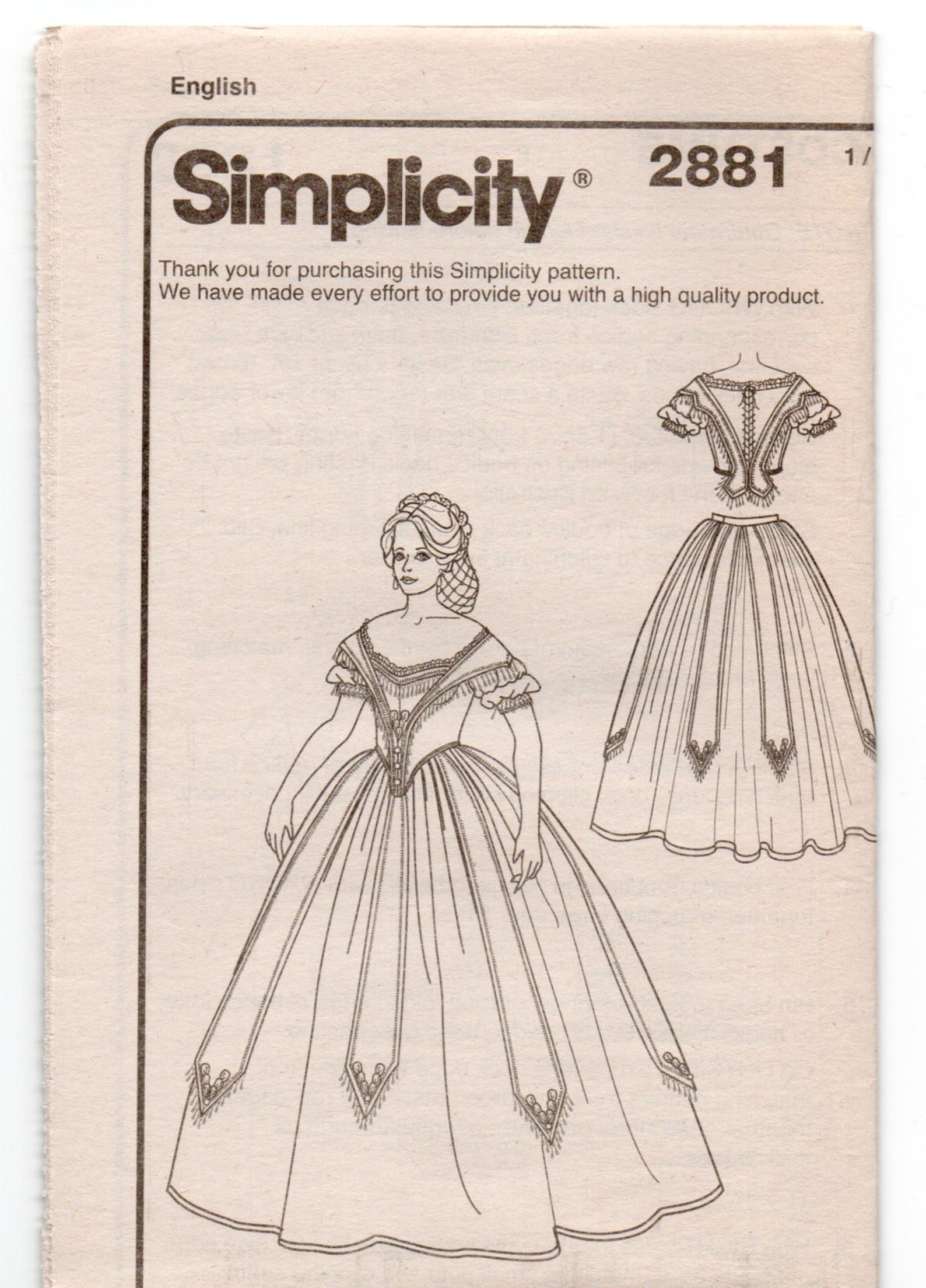 Simplicity 2881 Civil War Ball Dress Gown Misses Pattern - Etsy UK