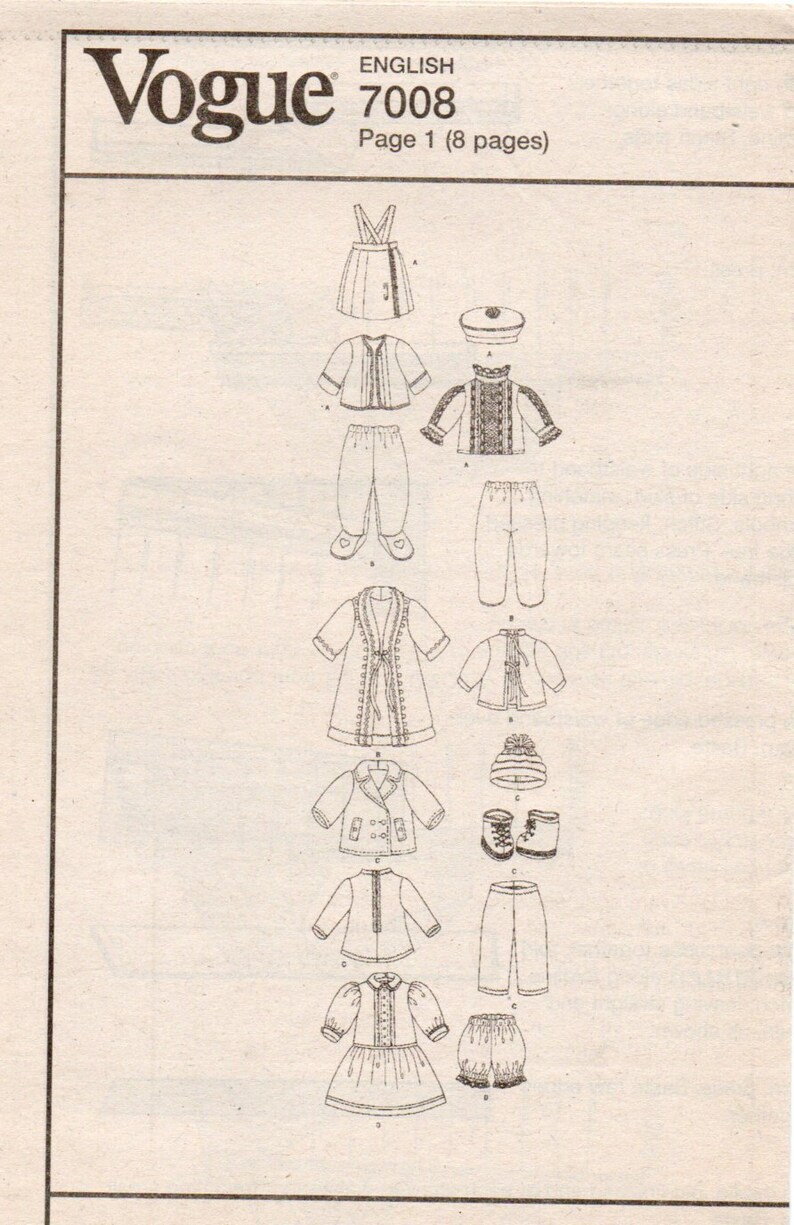 Vogue 7008 Wardrobe Clothes, Hats, Boots Pattern for 18 Inch Dolls - Etsy