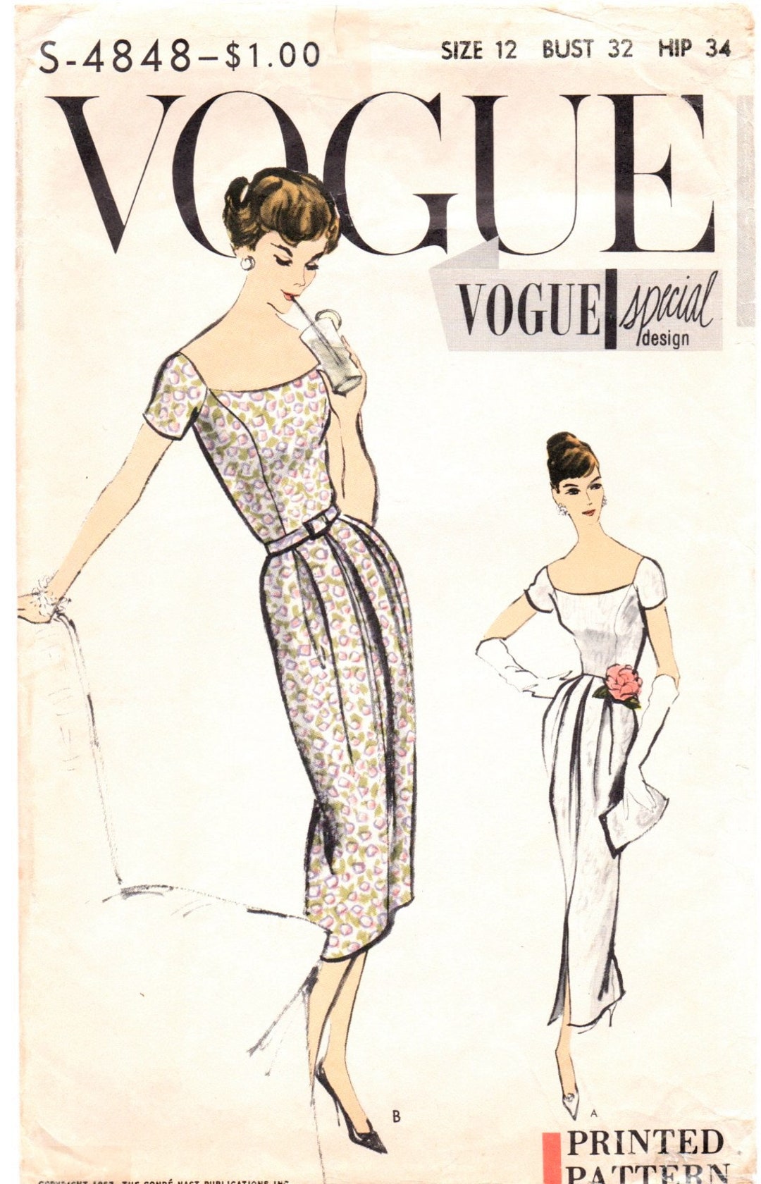 1950's Elegant Vogue 4848 Dress, Gown Pattern Bust 32 - Etsy