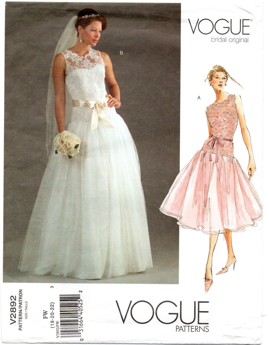 Vogue 2892 Bridal Original Wedding Dress Gown Pattern Size | Etsy