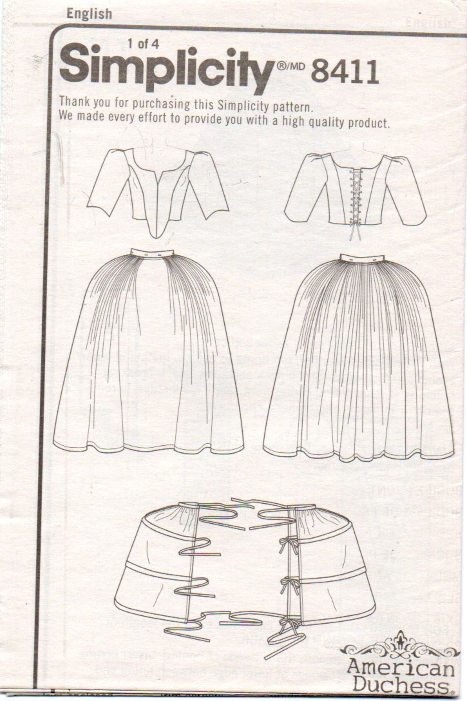 18th Century Gown and Panniers Simplicity 8411 Costume Pattern Choose ...