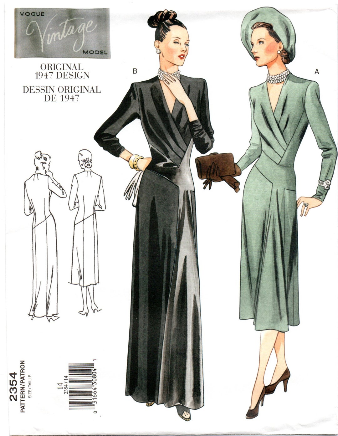 Vogue 2354 Vintage Model 1947 Dress Gown Reissue Pattern Choose Size - Etsy