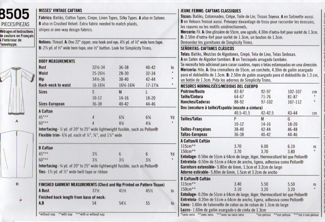 1970's Vintage Caftan Reissued Simplicity 8505 Pattern - Etsy