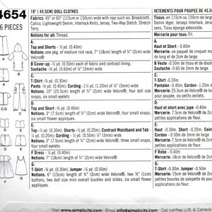 Simplicity 4654 Playtime Casual Wardrobe Pattern for 18 Inch Dolls - Etsy