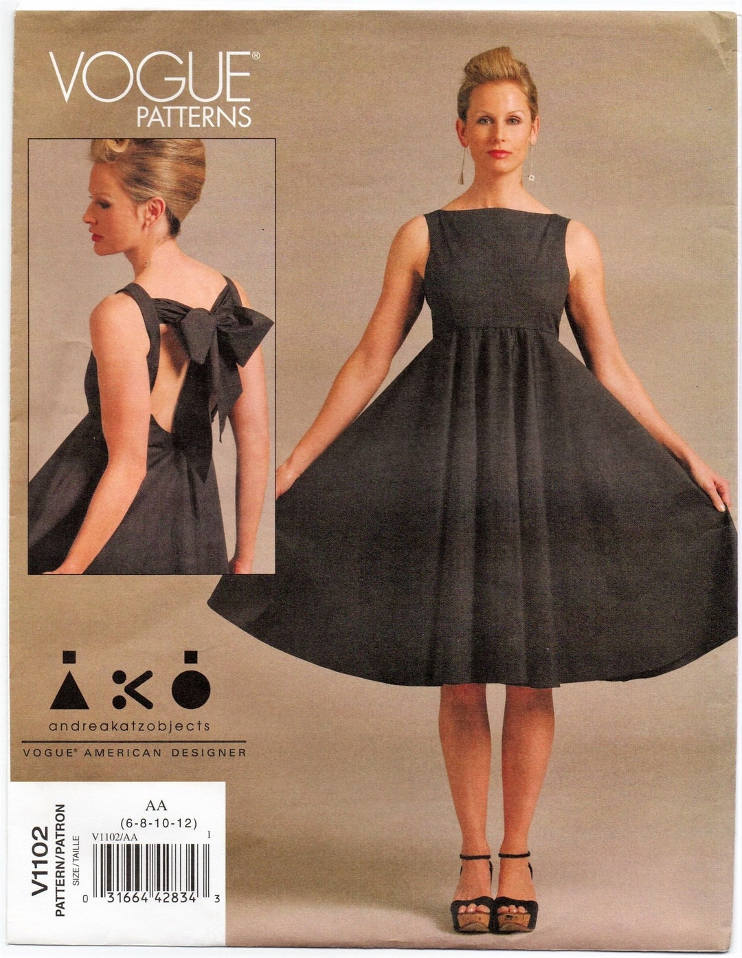 Raised Waist, Back Bow, Hourglass Dress Vogue 1102 Pattern Size 6-12 - Etsy