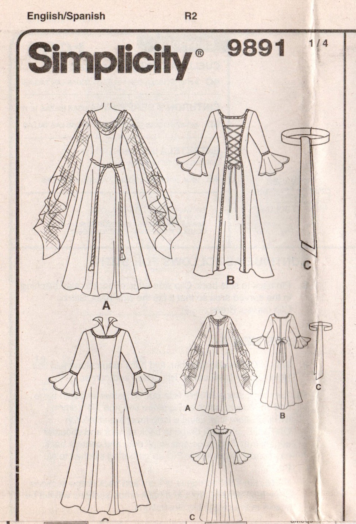 Simplicity 9891 Size 6-12 Medieval Renaissance Gown Costume - Etsy