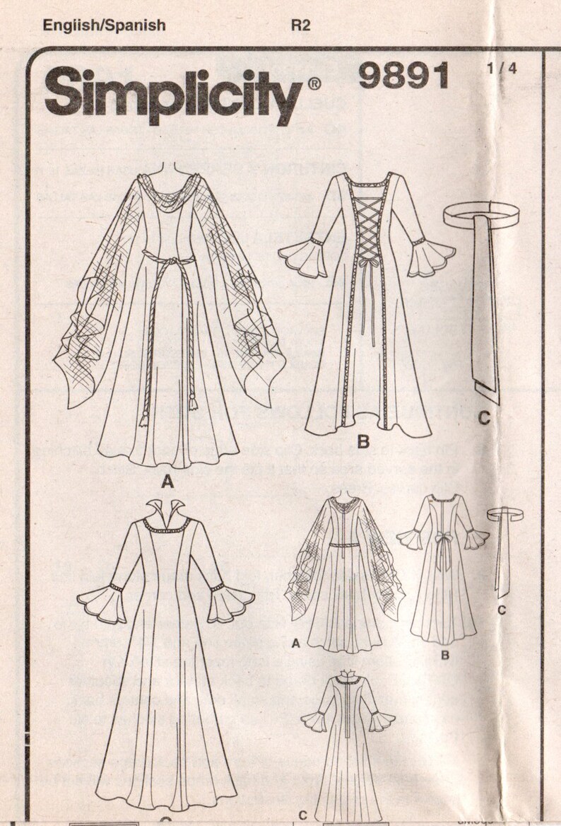 Simplicity 9891 Size 6-12 Medieval Renaissance Gown Costume - Etsy