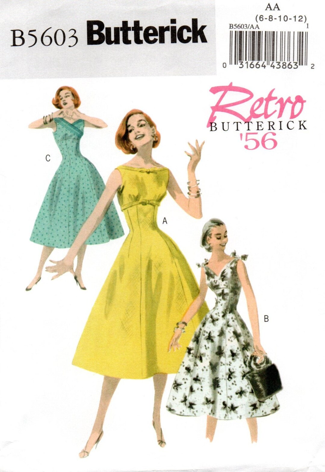 Butterick 5603 Retro '52 Flared Princess Seam Dress Pattern Choose Size ...