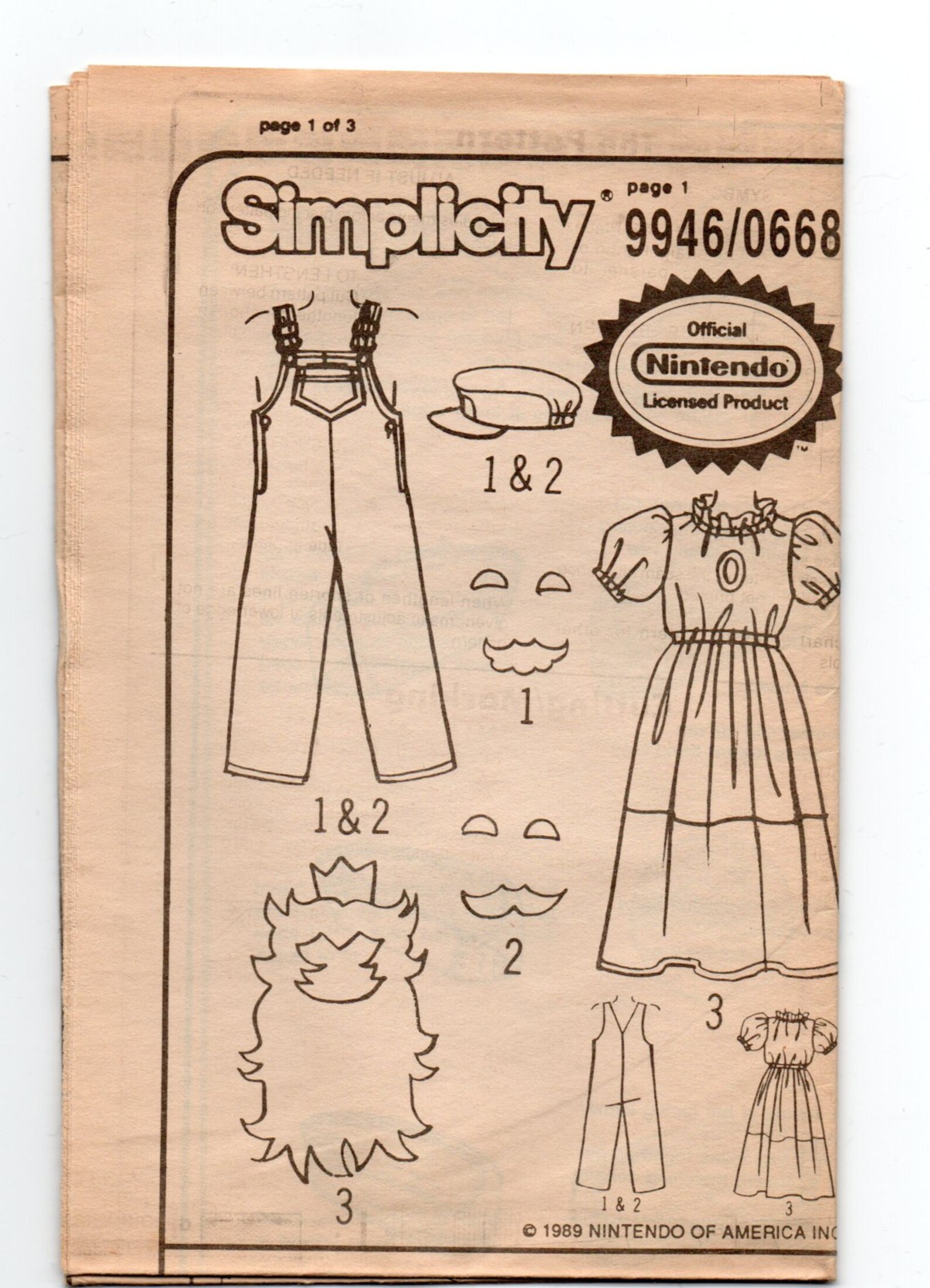 Simplicity 9946 Super Mario Bros Nintendo Princess Peach | Etsy