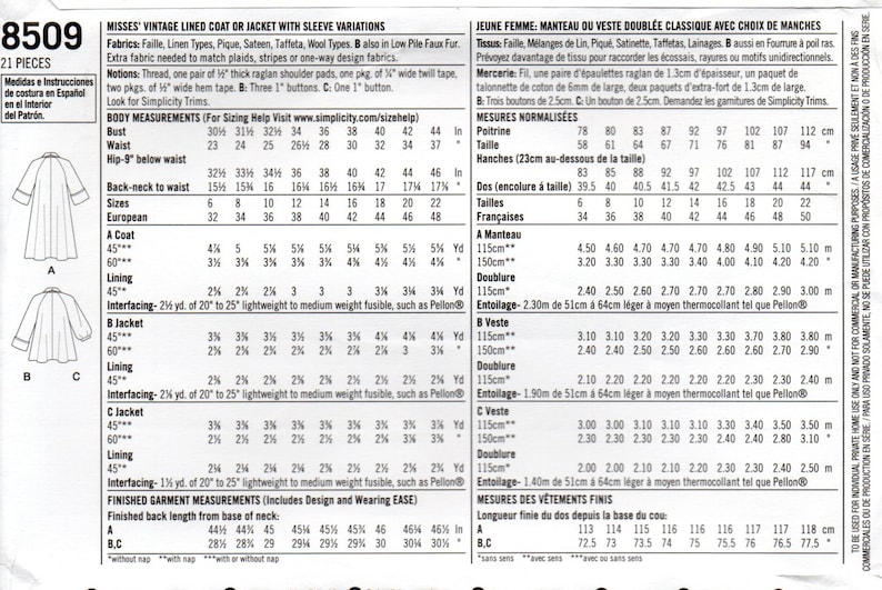 50's Style Swing Coat and Jacket Simplicity 8509 Reissue - Etsy