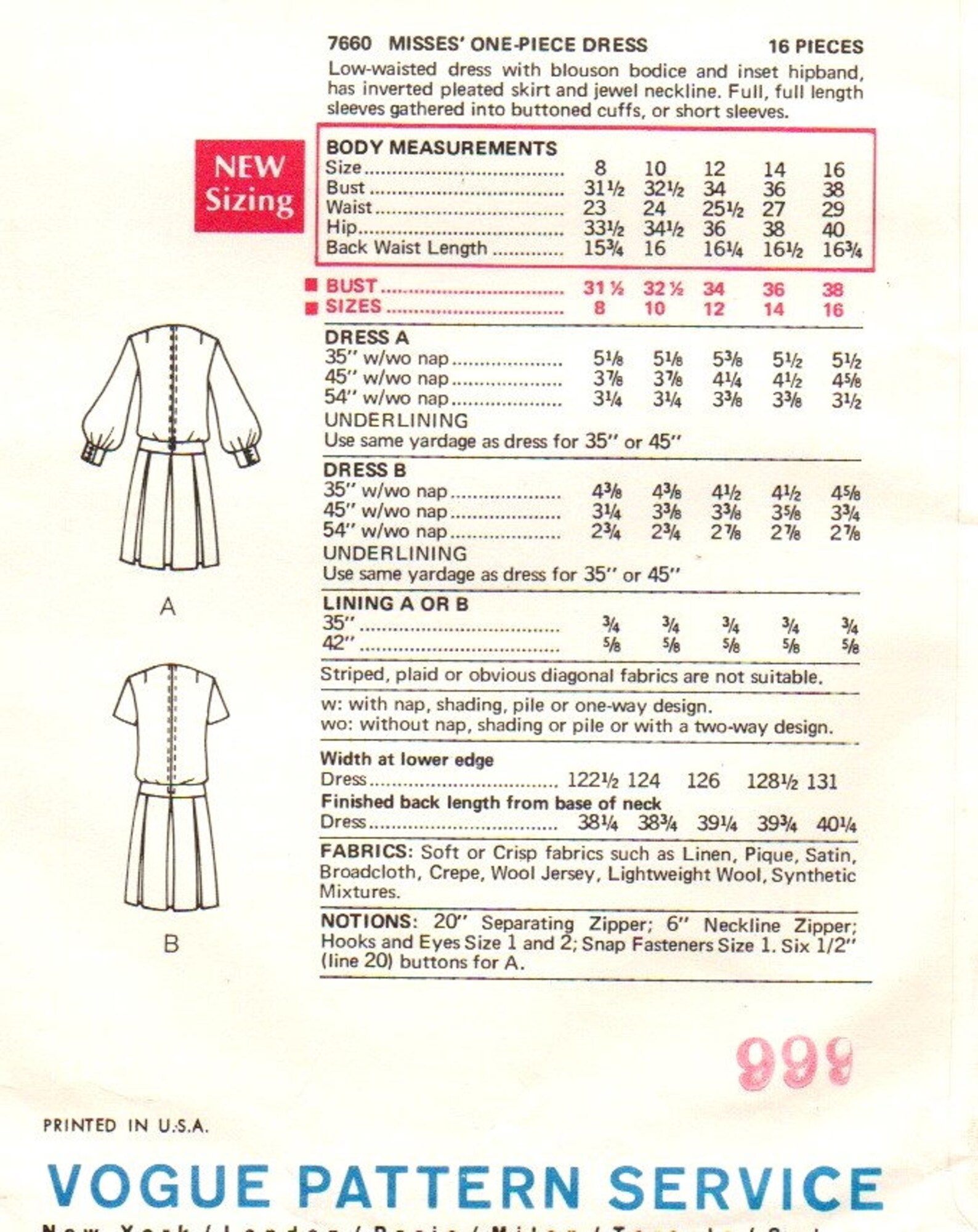 Vogue 7660 Blouson Dropped Waist Dress 1970's Pattern - Etsy