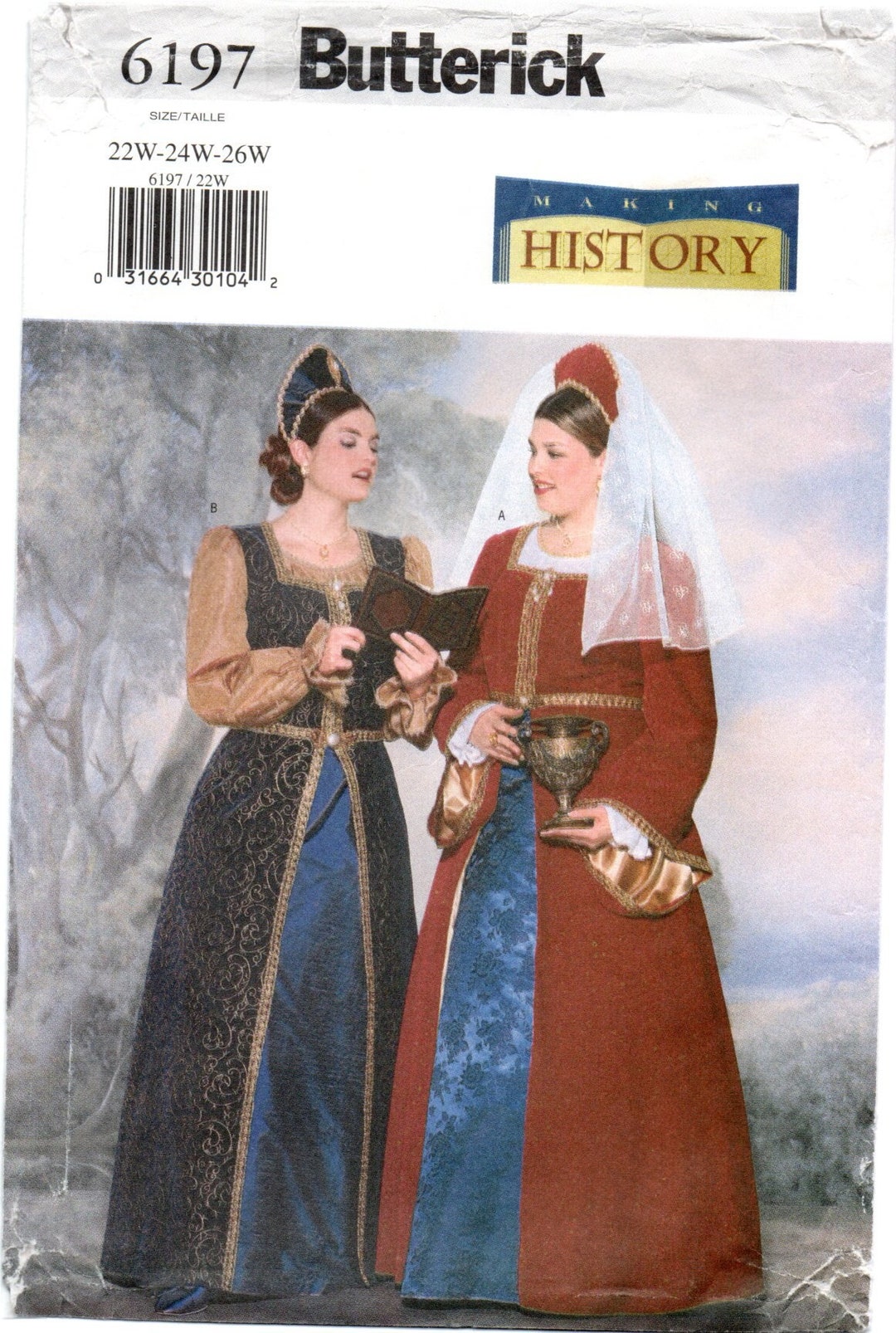 Plus Sizes Renaissance Gown Costume Butterick 6197 Pattern Choose Size ...