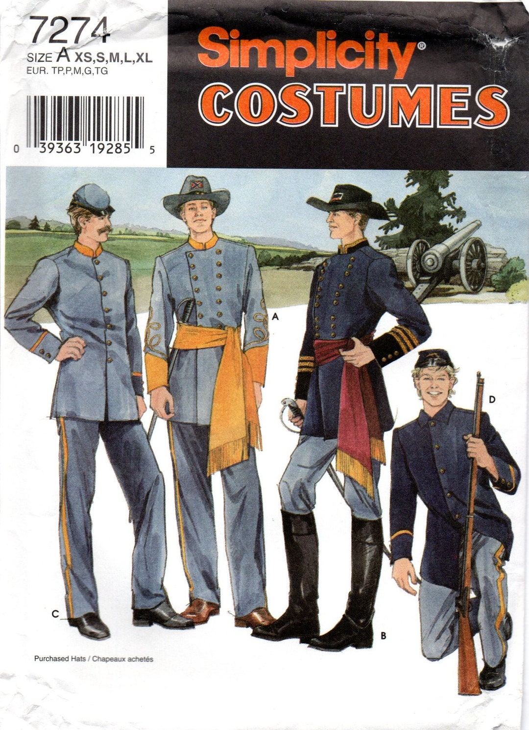 Simplicity 7274 Civil War Costumes Pattern Mens and Teens Includes ...
