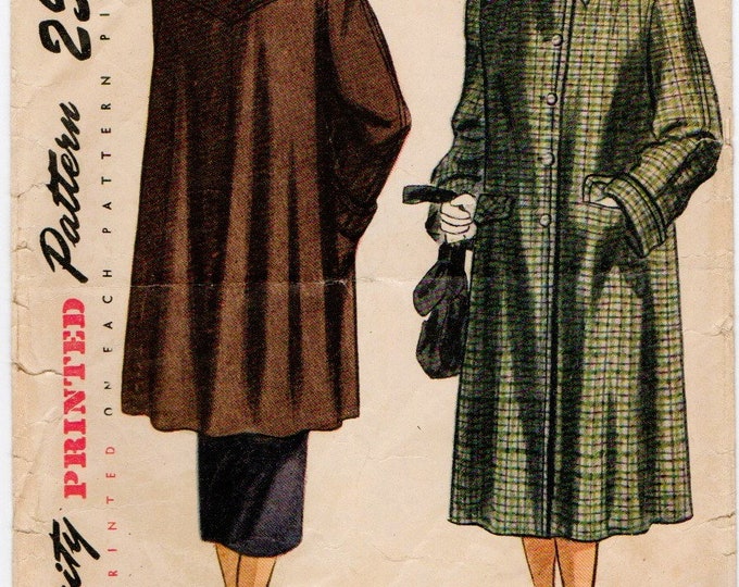Vintage 1947 Simplicity Back Yoke Flare Coat Pattern Bust 34 - Etsy