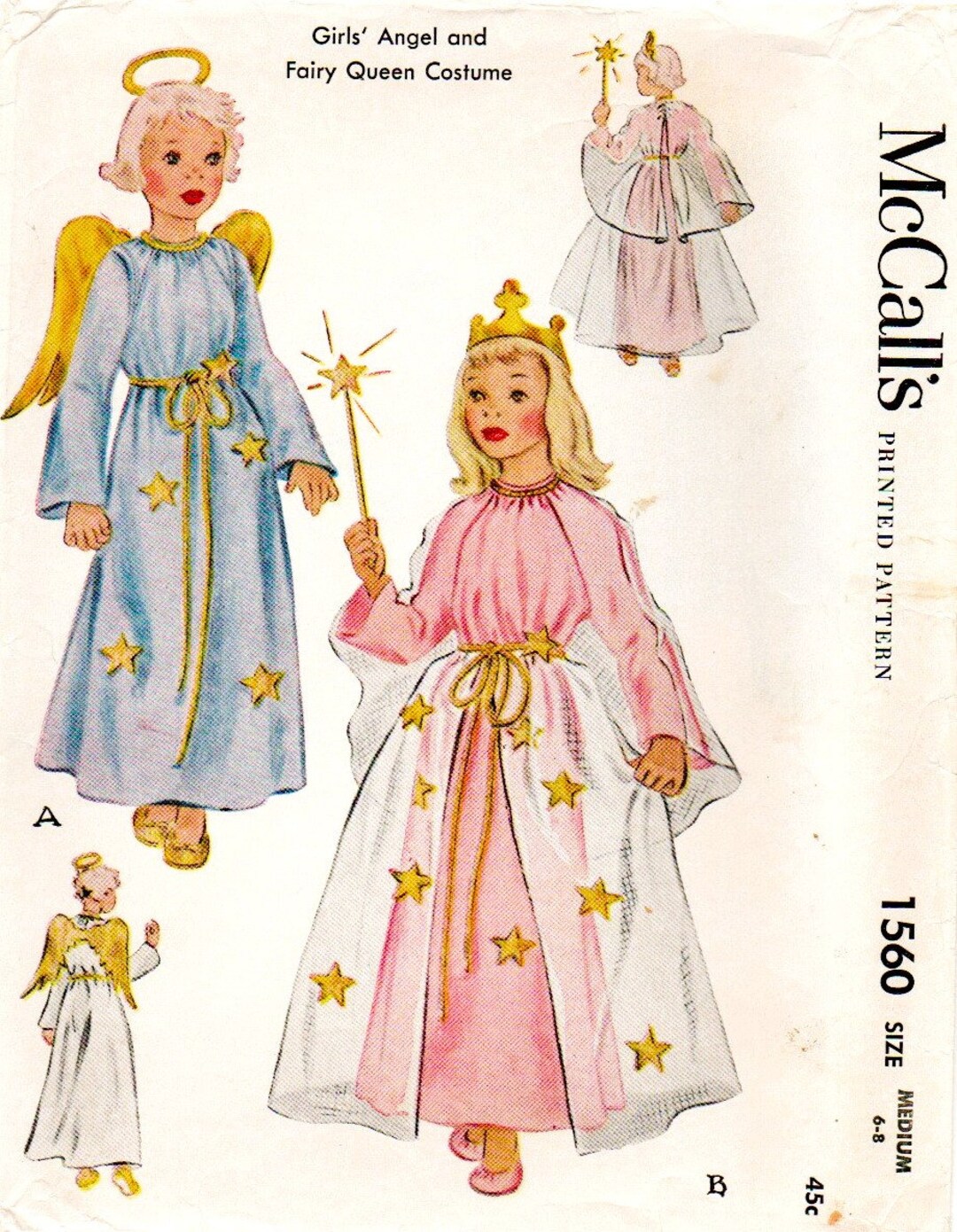 1950's Mccall's 1560 Angel, Fairy Queen Costume Pattern Childs Size 6-8 ...