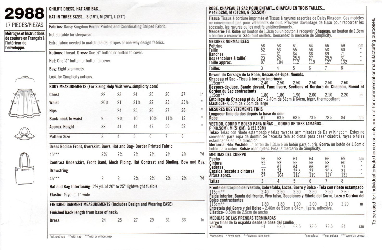 Daisy Kingdom Simplicity 2988 Girls Summer Dress Hat Tote | Etsy
