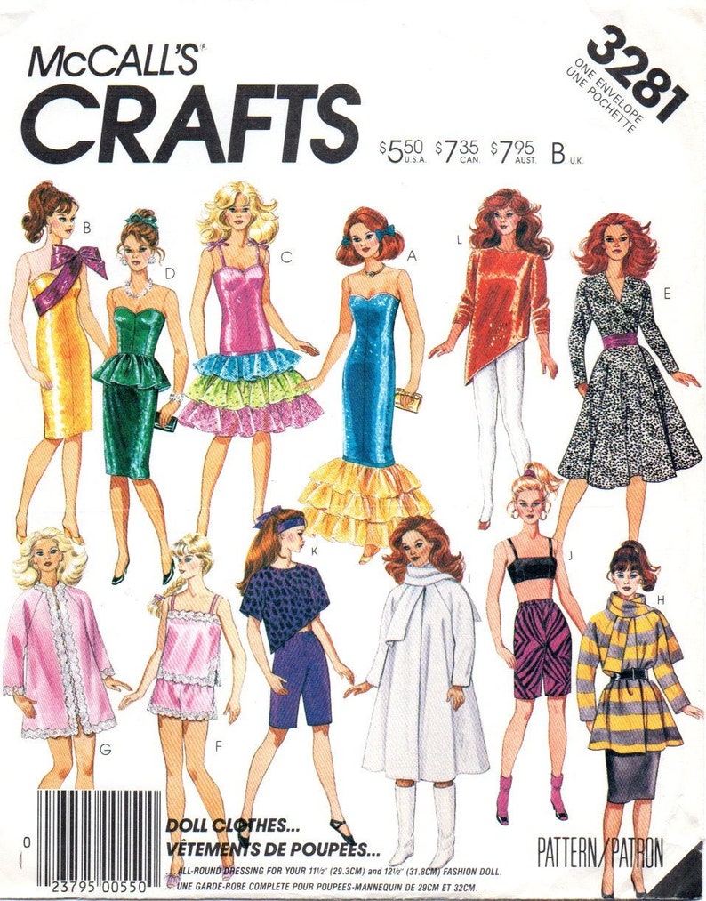 1980's Mccall's 3281 Fashion Doll Wardrobe Pattern | Etsy