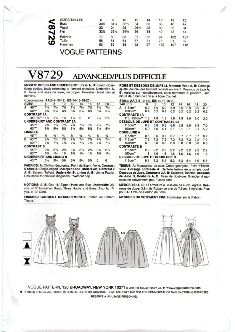 Vogue 8729 Vintage Model 1950's V-back Glamour Gown Pattern Choose Size ...