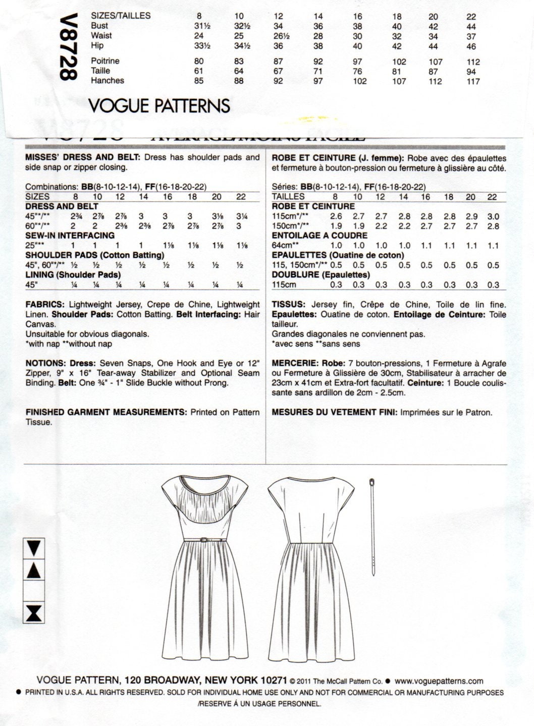 Vogue 8728 Vintage Model 1940's Design Shirred Bodice Dress Pattern ...