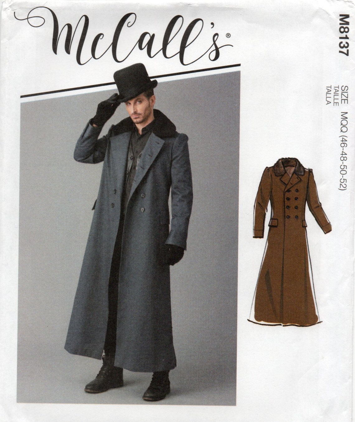 Mens Double Breasted Long Coat Pattern Mccall's 8137 - Etsy