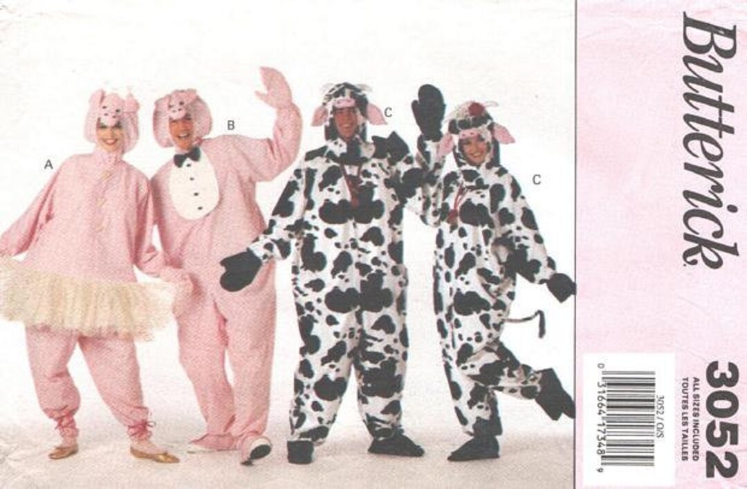 Butterick 3052 Pigs and Cows Unisex Costume Couples Pattern Adult Sizes ...