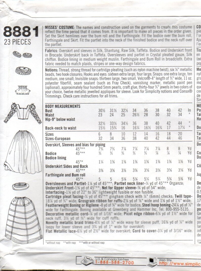Simplicity 8881 Elizabethan Gown Neck Ruff Bum Roll - Etsy
