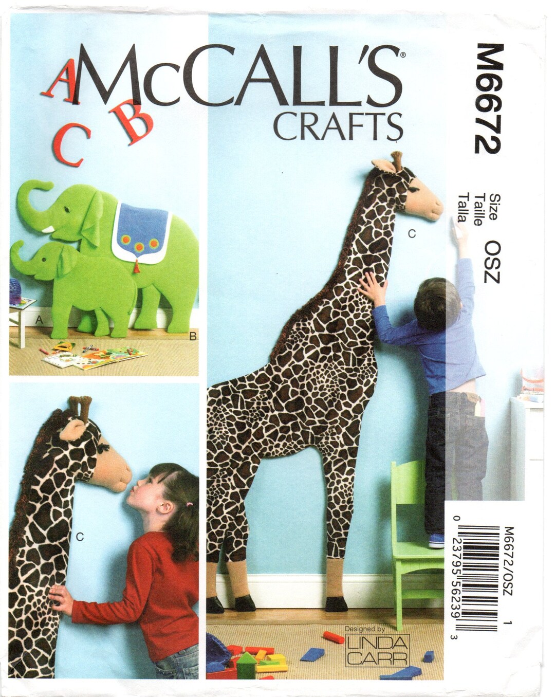 Mccall's 6672 Elephant, Baby Elephant and Giraffe Wall Decorations ...