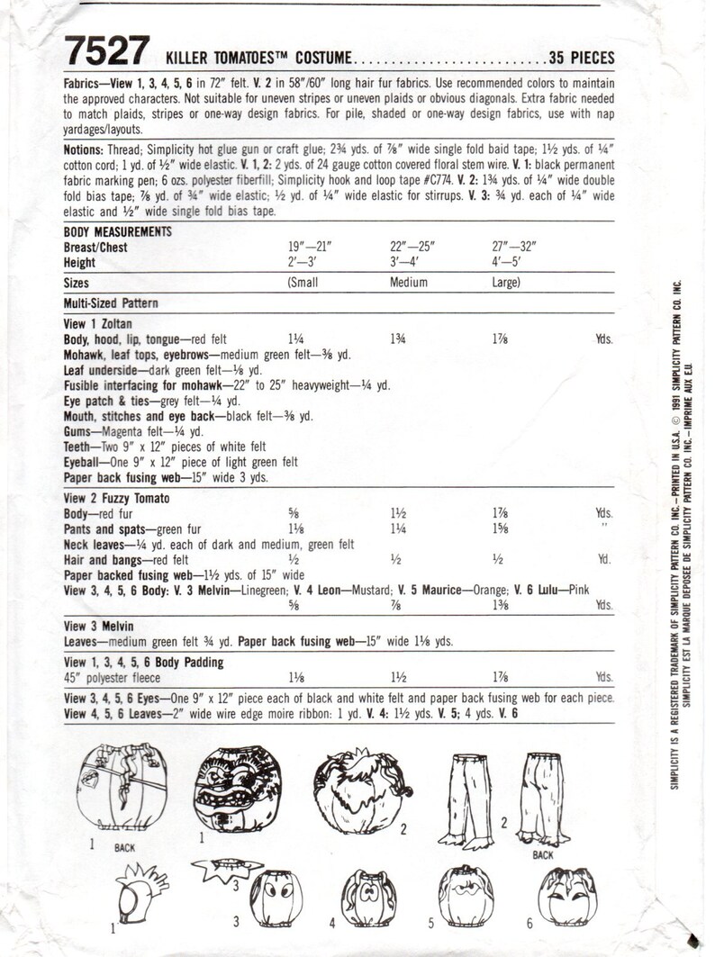 Simplicity 7527 Attack of Killer Tomatoes Costume Pattern - Etsy