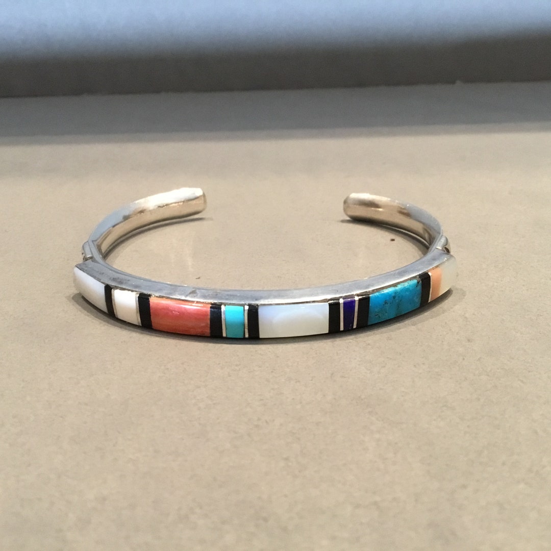 Vintage Handmade Native American Mother of Pearl, Turquoise, Jet Coral ...