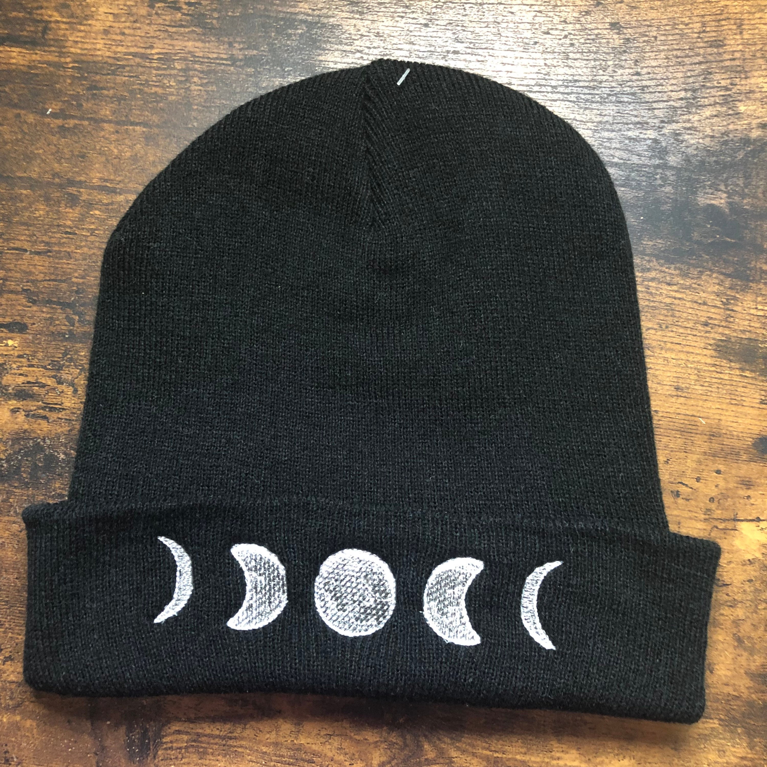 Moon Phases Embroidered Beanie, Adult Winter Hat, Cute Kawaii Aesthetic ...