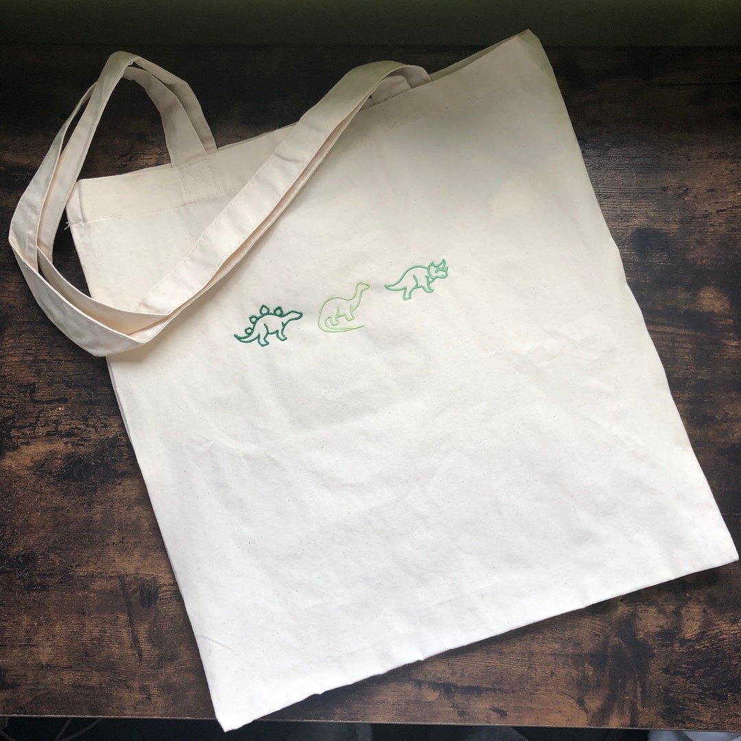 Dinosaur Embroidered Tote Bag, Dinosaur Shopping Bag, Ecofriendly ...