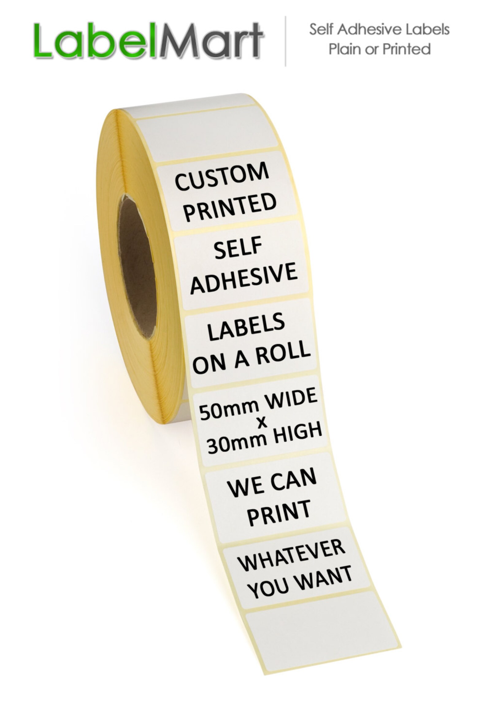 250 Self Adhesive Labels on a Roll - 50mm X 30mm - Custom Printed ...