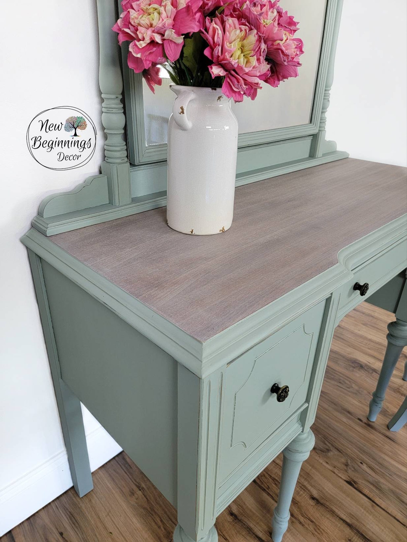 Sold....painted Antique Makeup Vanity Table With Chair/dressing Table ...