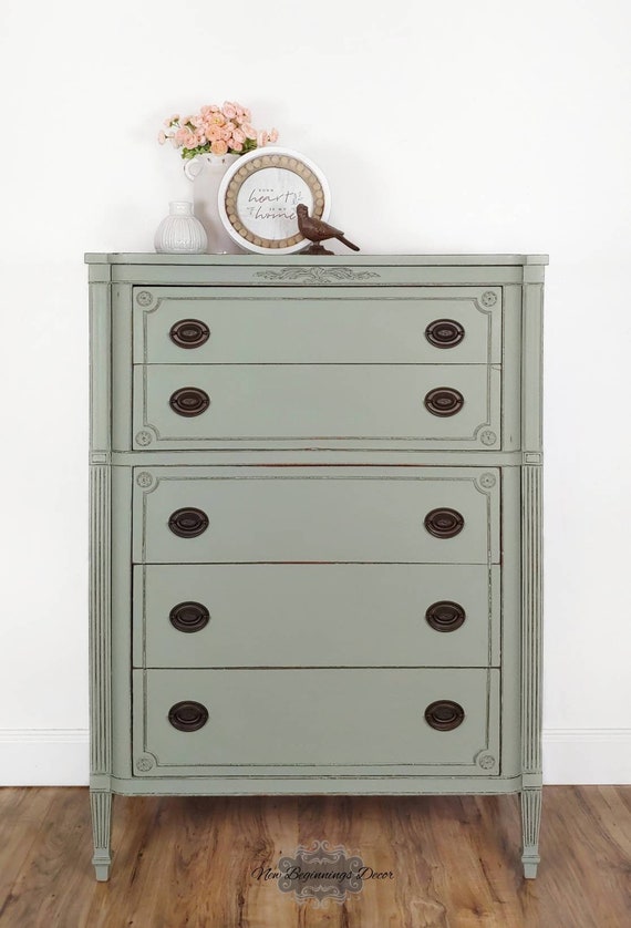 SOLD EXAMPLE of My Work.annie Sloan Chalk Painted Chest of Drawers bedroom Dresser green Etsy Canada