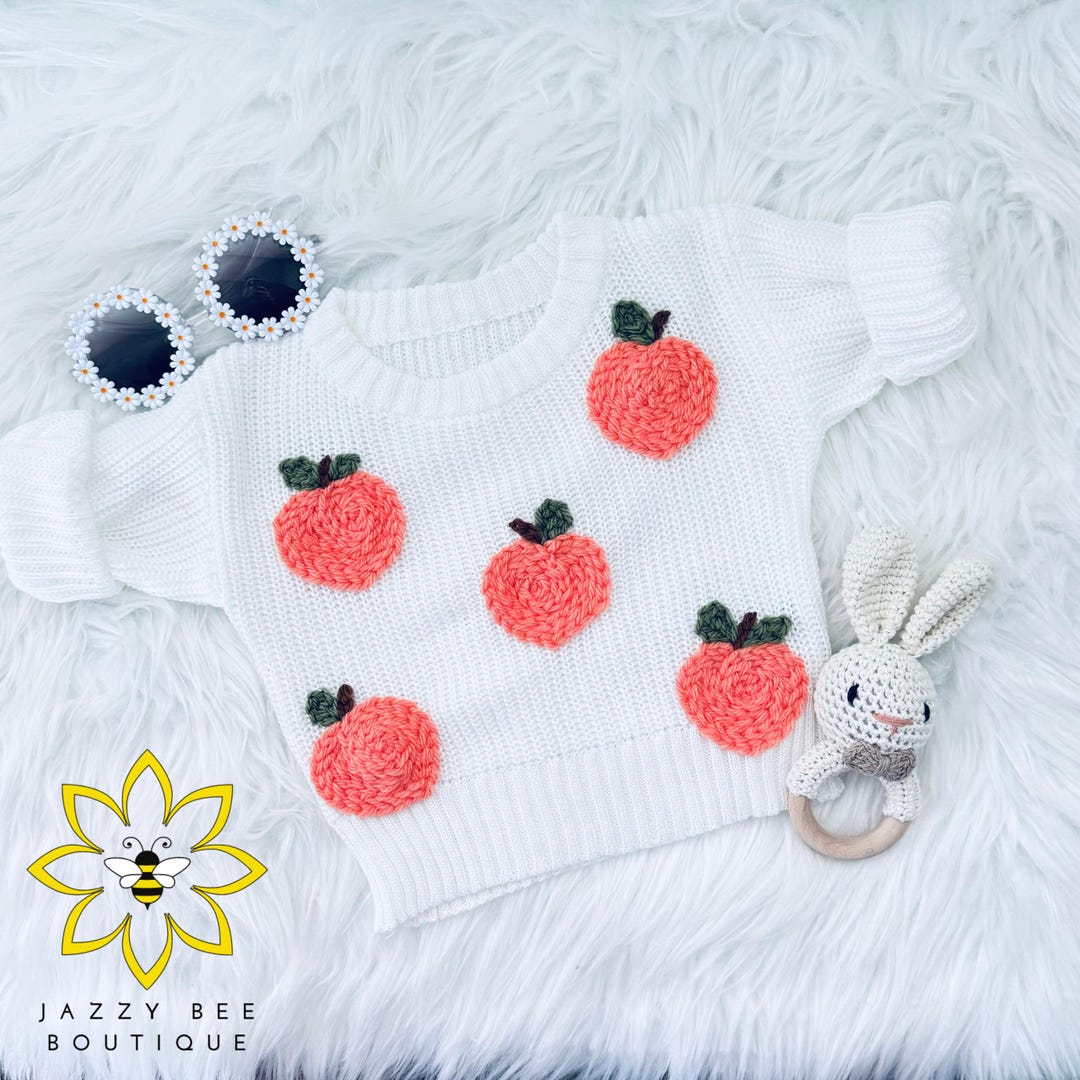 Hand Embroidered Peach Sweater, Custom Peach Design Baby Sweater, Hand ...