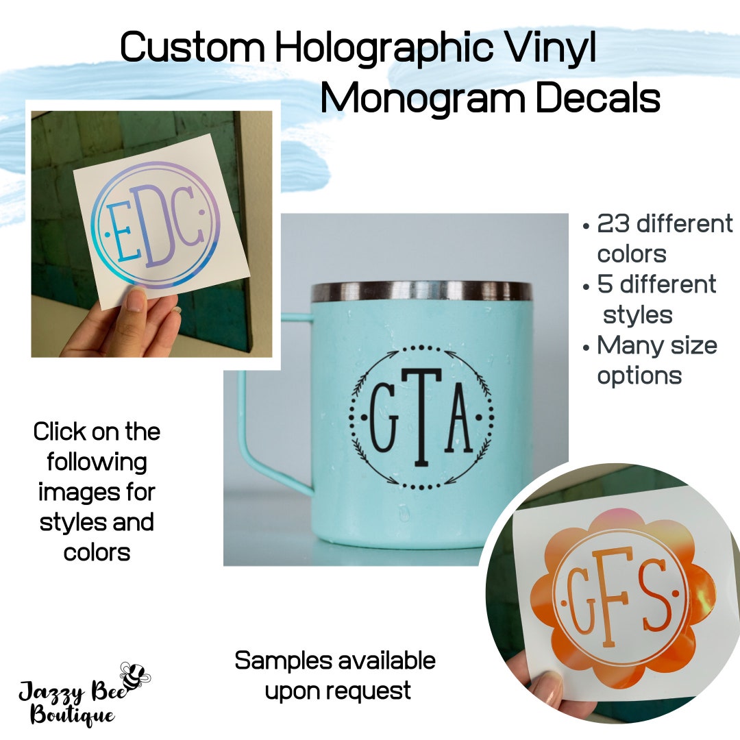 Holographic Monogram Decal Vinyl Monogram Decal, Monogram Sticker ...