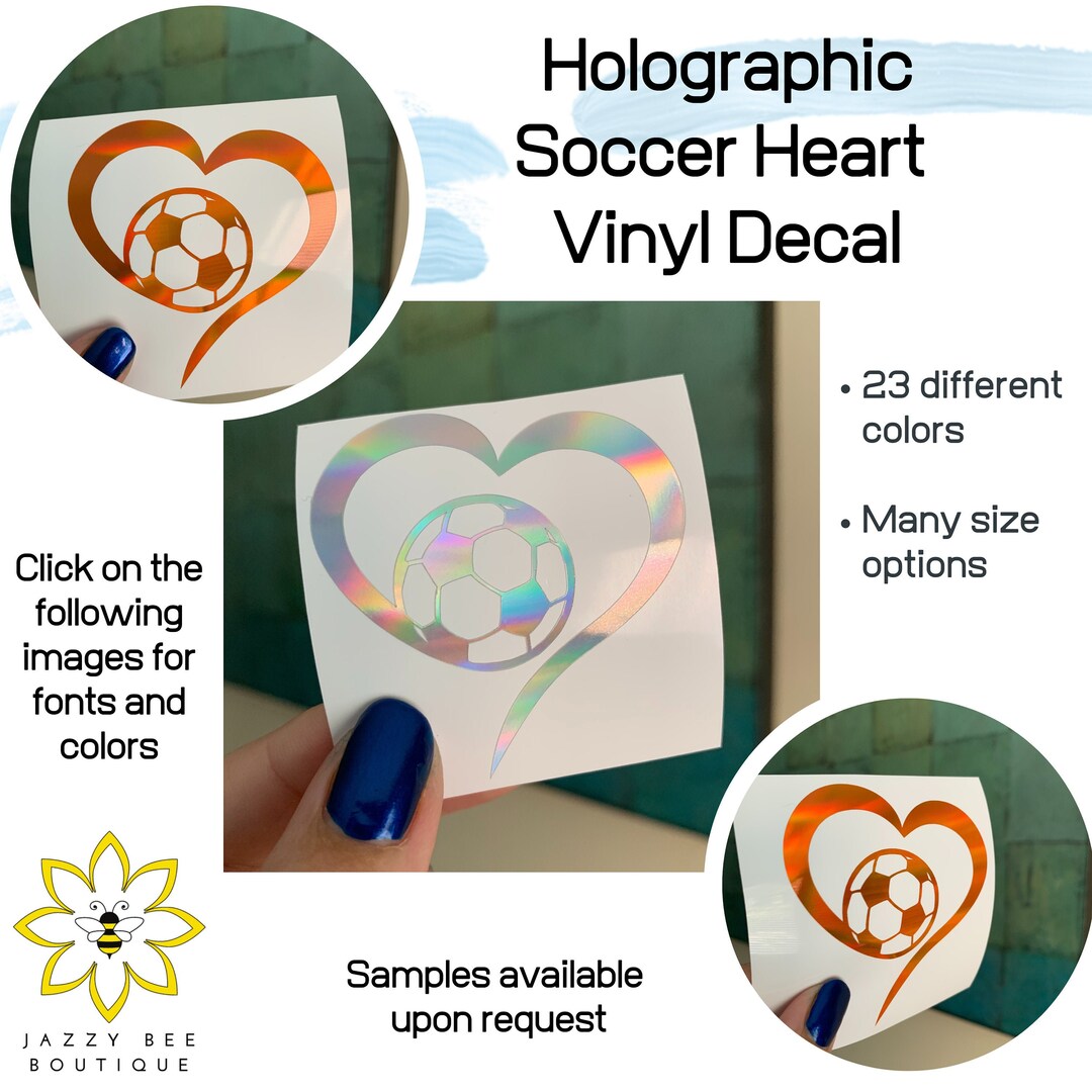 Holographic Soccer Heart Vinyl Decal - Soccer Decal, Sport Vinyl Decal ...