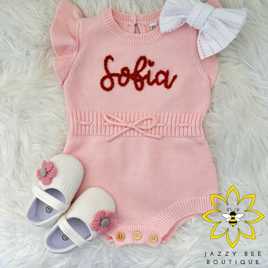 Personalized Hand Embroidered Baby Romper, Custom Baby Name One Piece ...