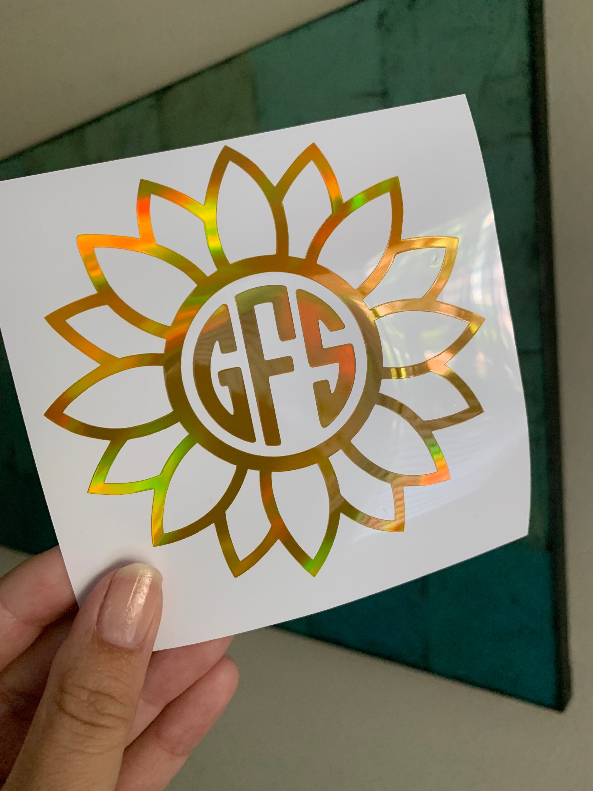 Holographic Sunflower Monogram Decal Vinyl Monogram Decal | Etsy