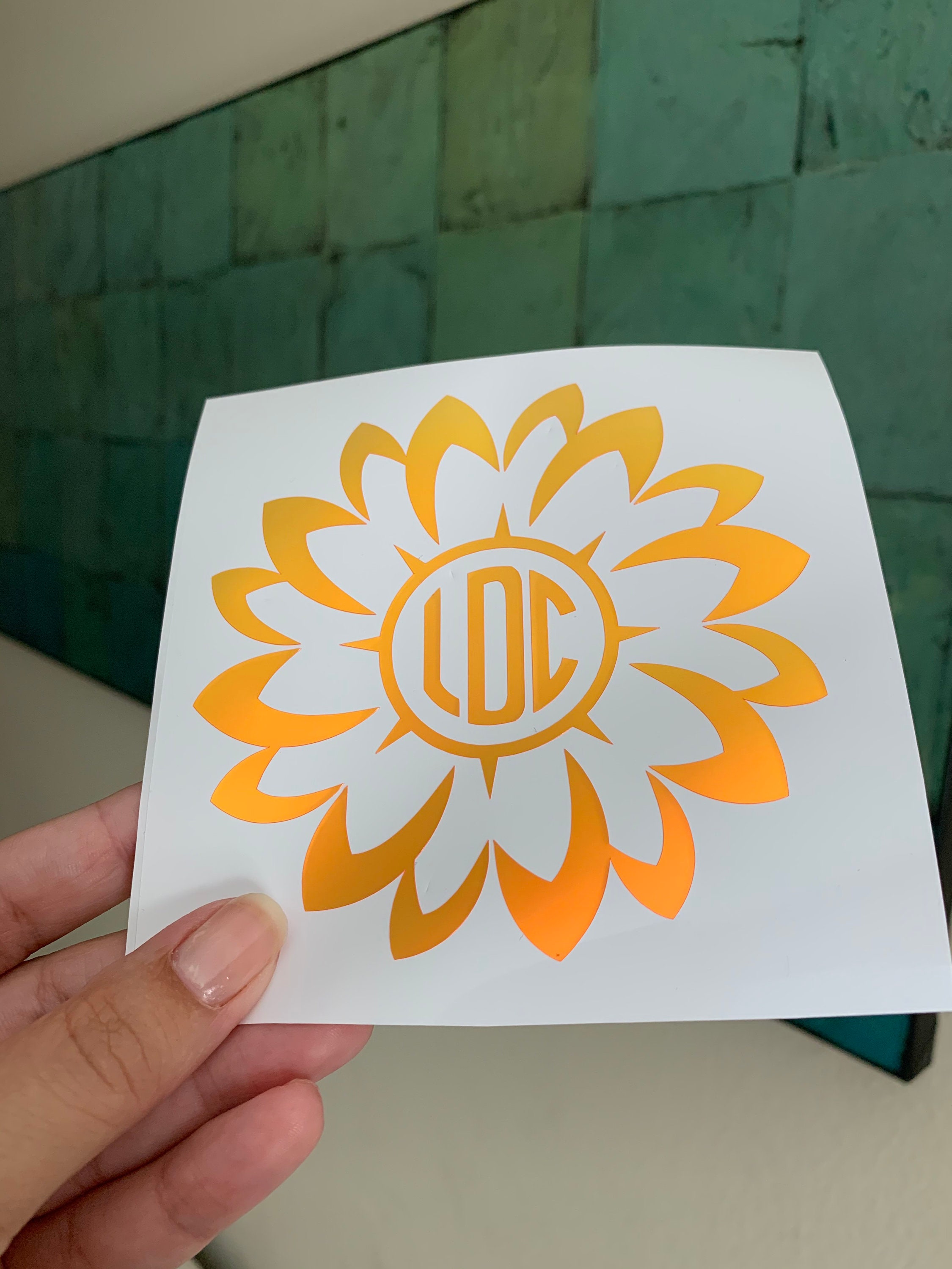 Holographic Sunflower Monogram Decal - Vinyl Monogram Decal, Monogram ...