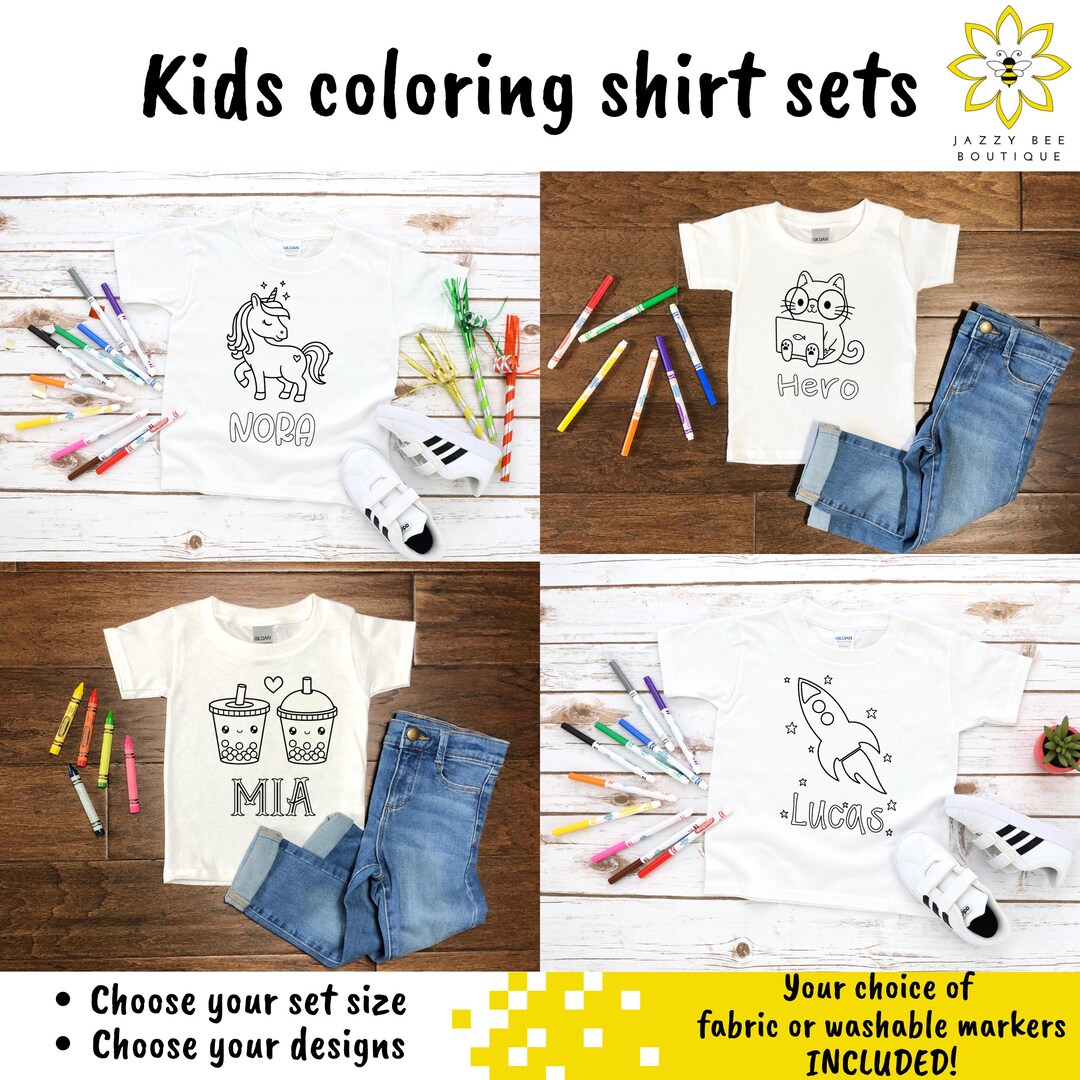Custom Set of Coloring Shirts for Kids, Color Your Own Shirt ...