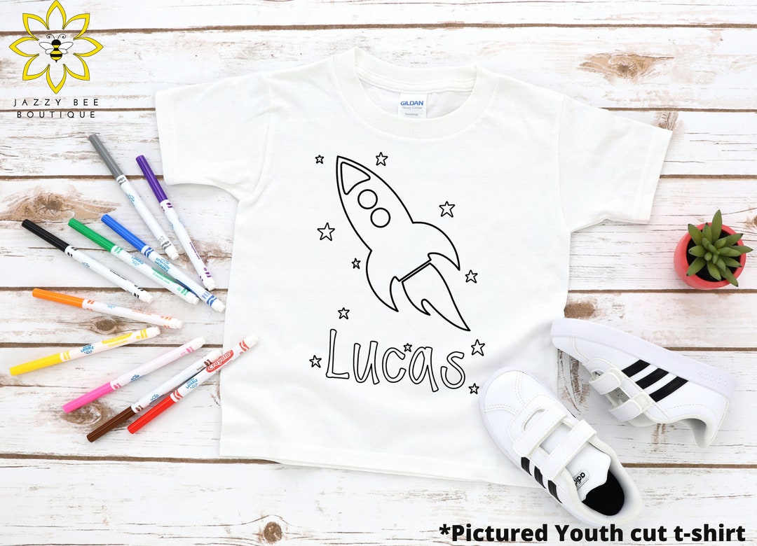 Custom Rocket Ship Coloring Shirt for Kids, Color Your Own Shirt ...