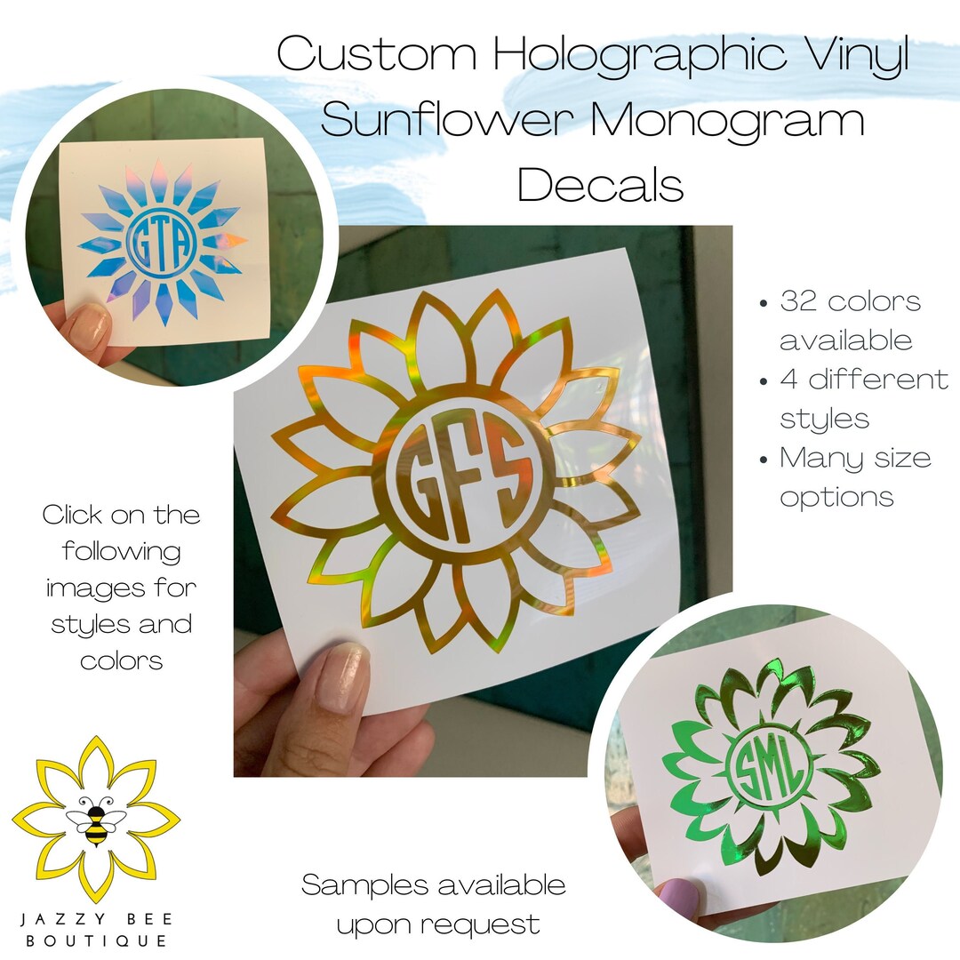 Holographic Sunflower Monogram Decal - Vinyl Monogram Decal, Monogram ...