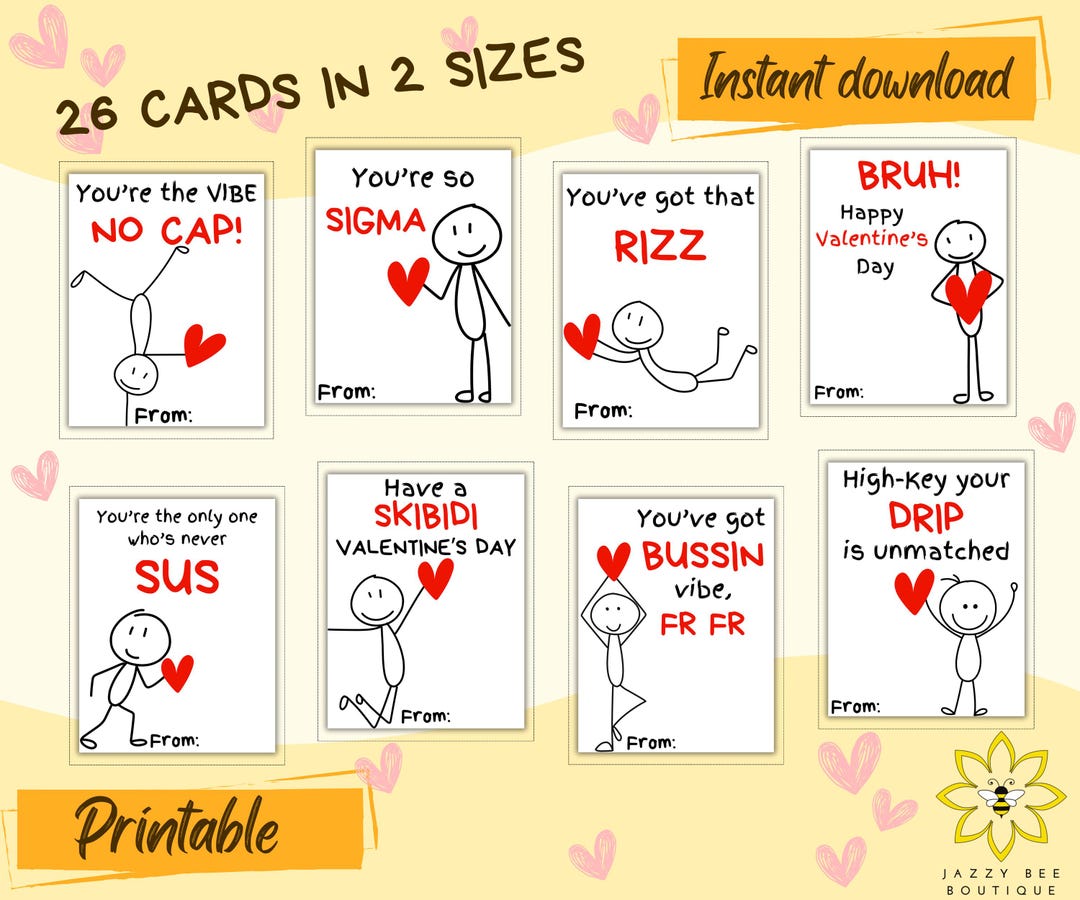 Printable Kids Slang Valentine's Day Cards, Funny Slang Tween ...